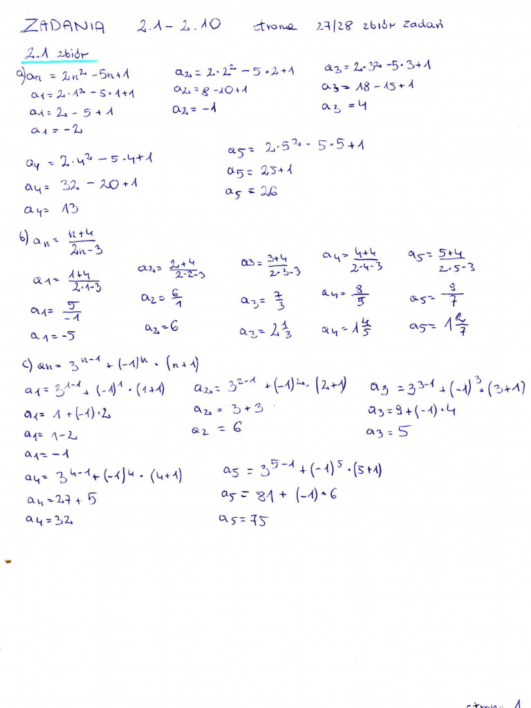 Matematyka Zadania 2.1 Do 2.10 | PDF