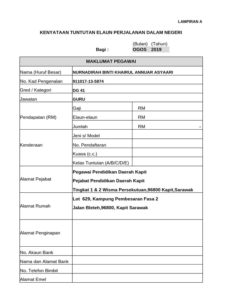 Borang Tuntutan Perjalanan | PDF