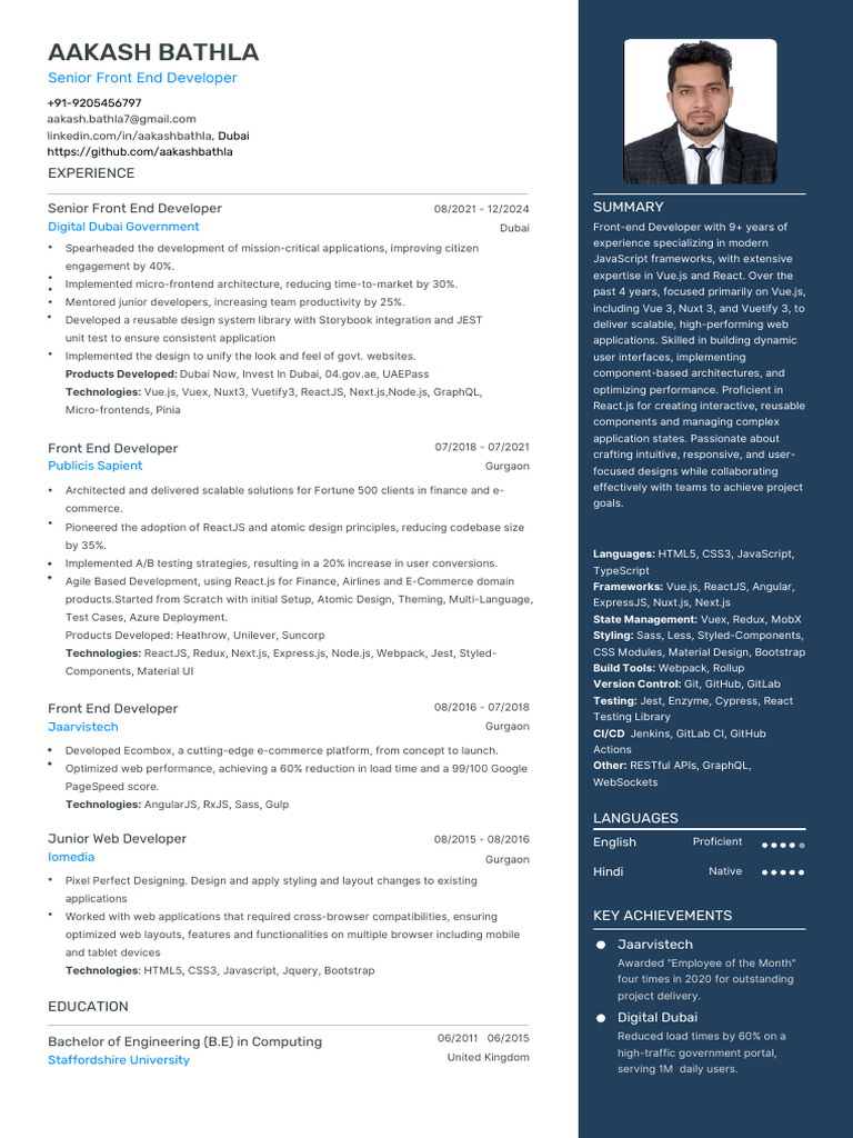 Aakash Bathla Resume Frontend | PDF | Bootstrap (Front End Framework) | Angular Js