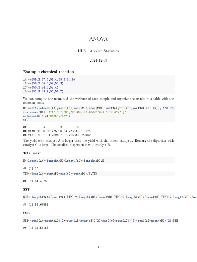 Anova | PDF | Descriptive Statistics | Probability And Statistics
