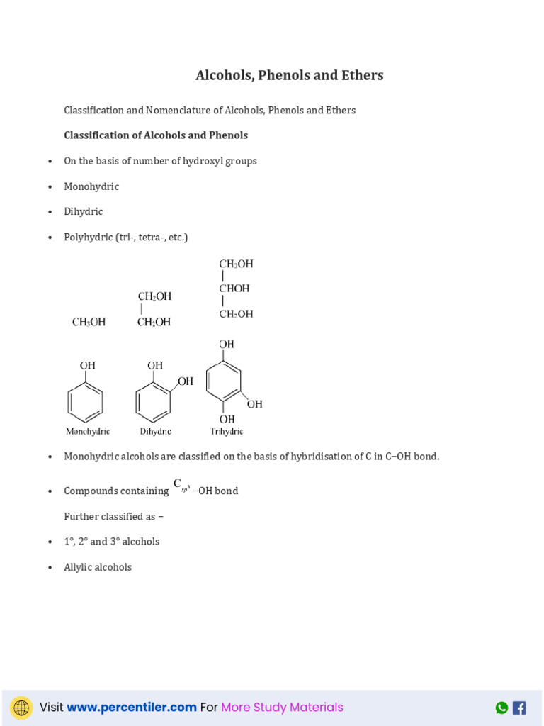 Alcohols, Phenols and Ethers | PDF | Ether | Aldehyde