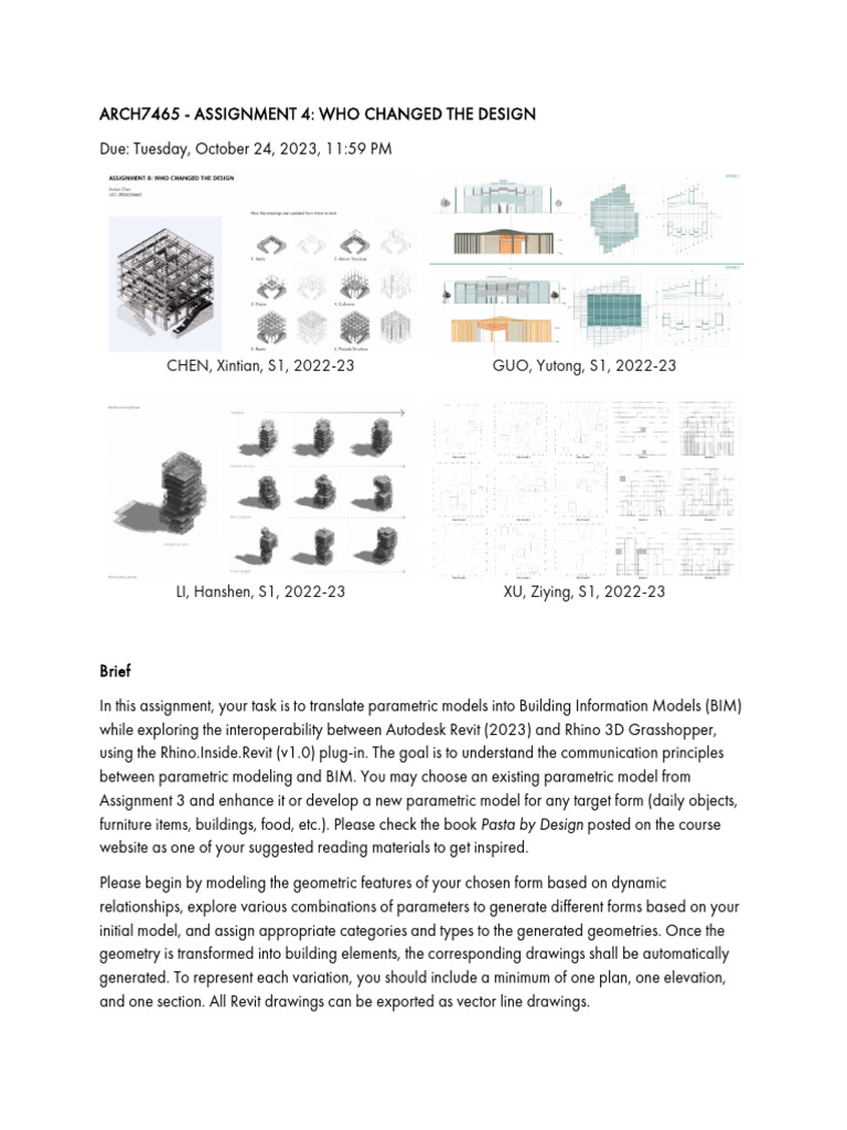 ARCH7465_23F - ASSIGNMENT 4 WHO CHANGED THE DESIGN | PDF | Autodesk Revit | Computing