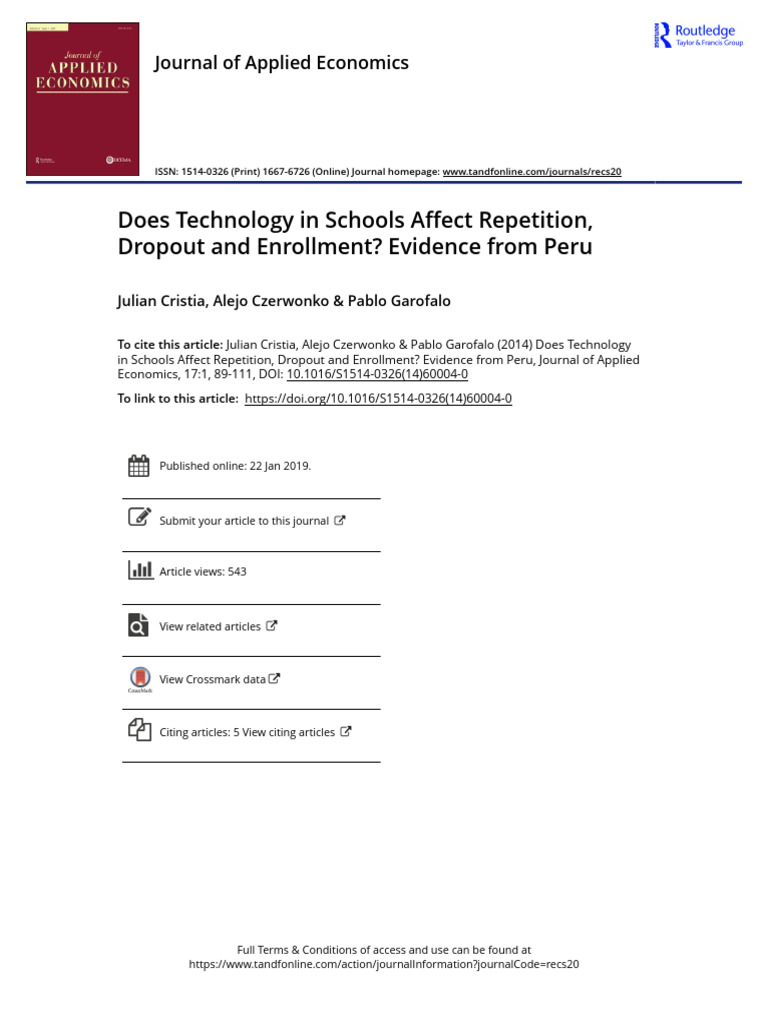 Does Technology in Schools Affect Repetition Dropout and Enrollment ... Does Technology in Schools Affect Repetition Dropout and Enrollment ...