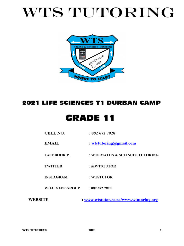 WTS Tutoring Grade 11 Life Sciences | PDF