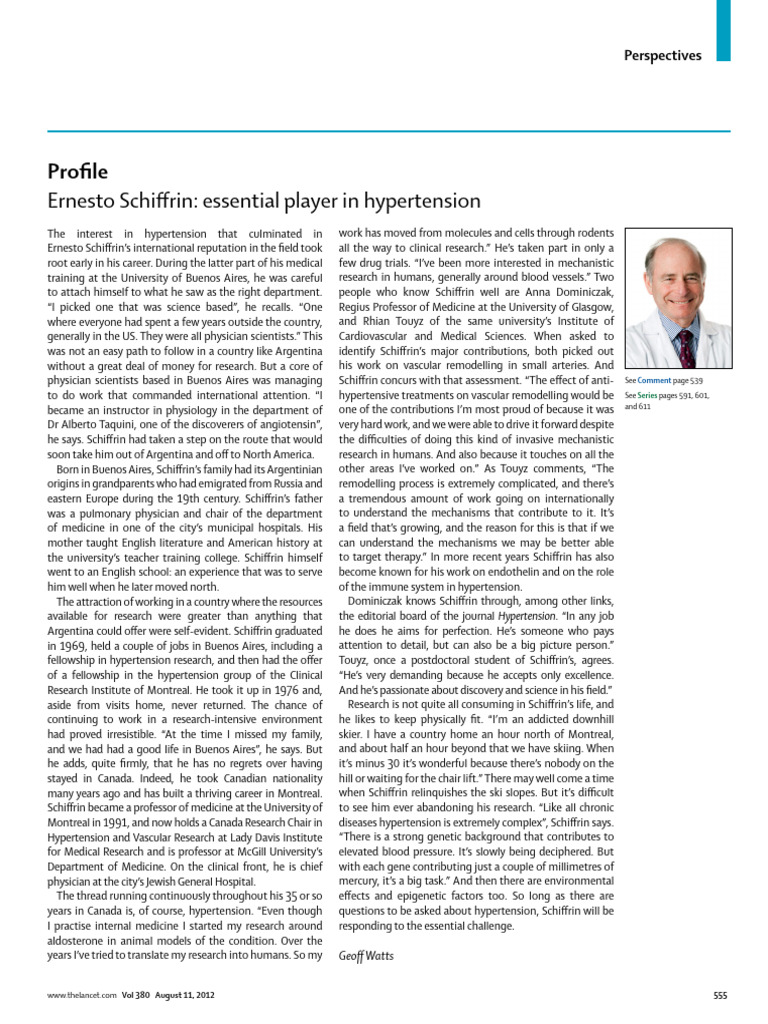 Ernesto Schiffrin: Hypertension Pioneer | PDF | Hypertension | Clinical ...
