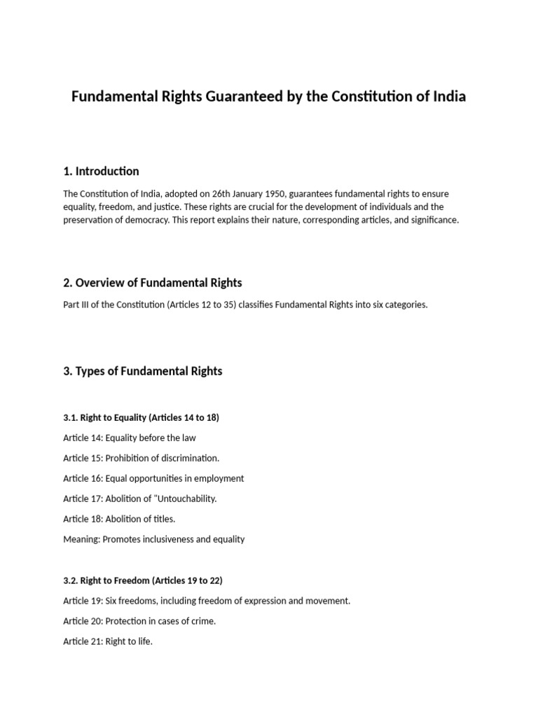 Fundamental Rights Guaranteed by The Constitution of India | PDF ...
