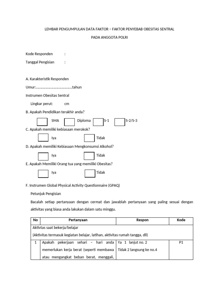 KUISIONER Obesitas Sentral | PDF