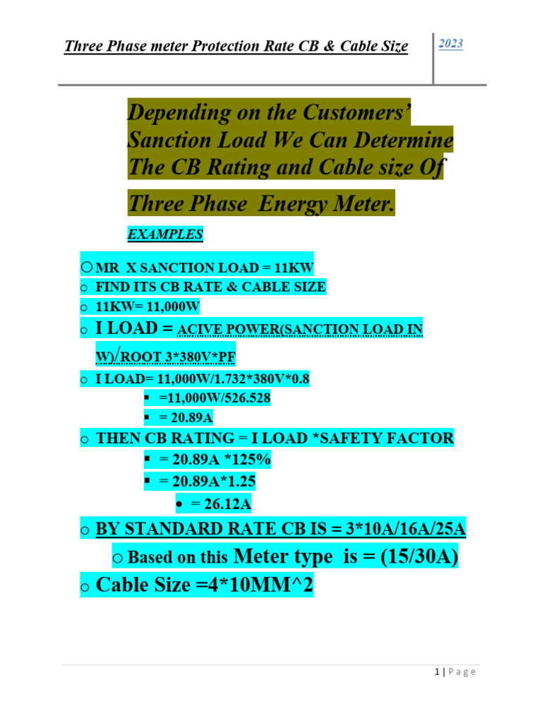Three Phase CB Rate & Cable Size-1-1 | PDF | Electrical Engineering ...