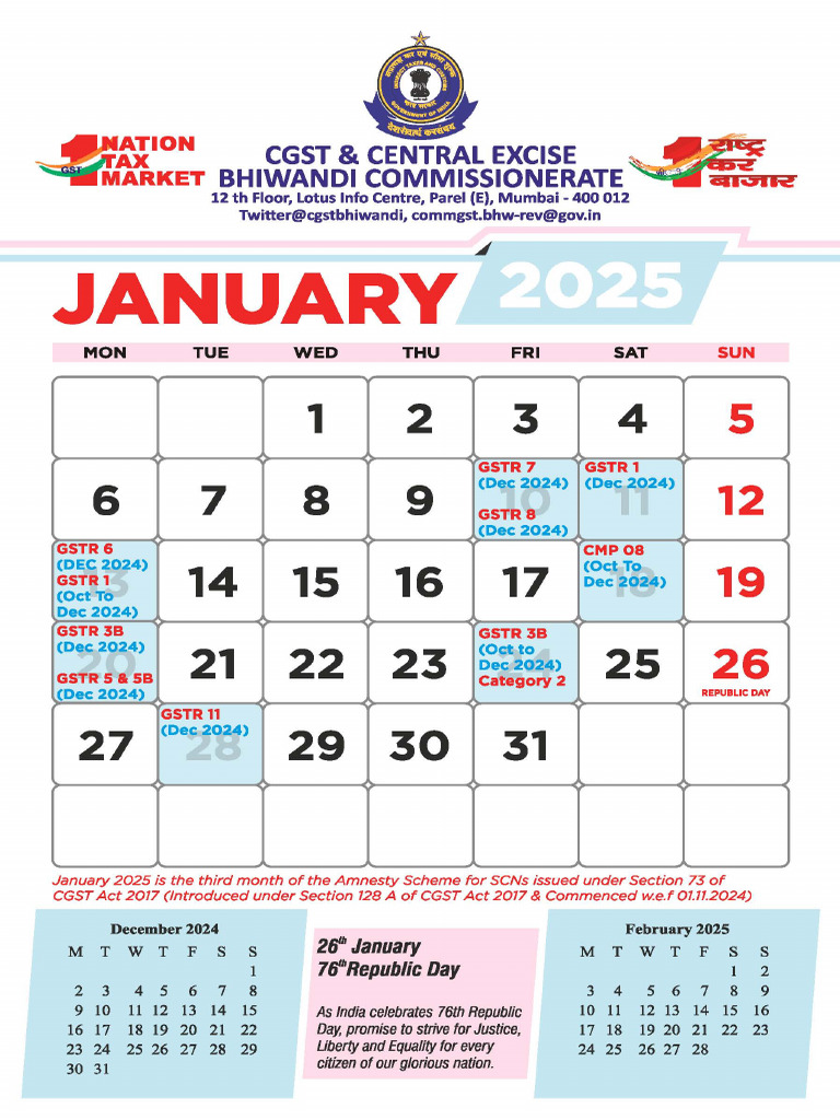 GST Compliance Calender 2025 | PDF