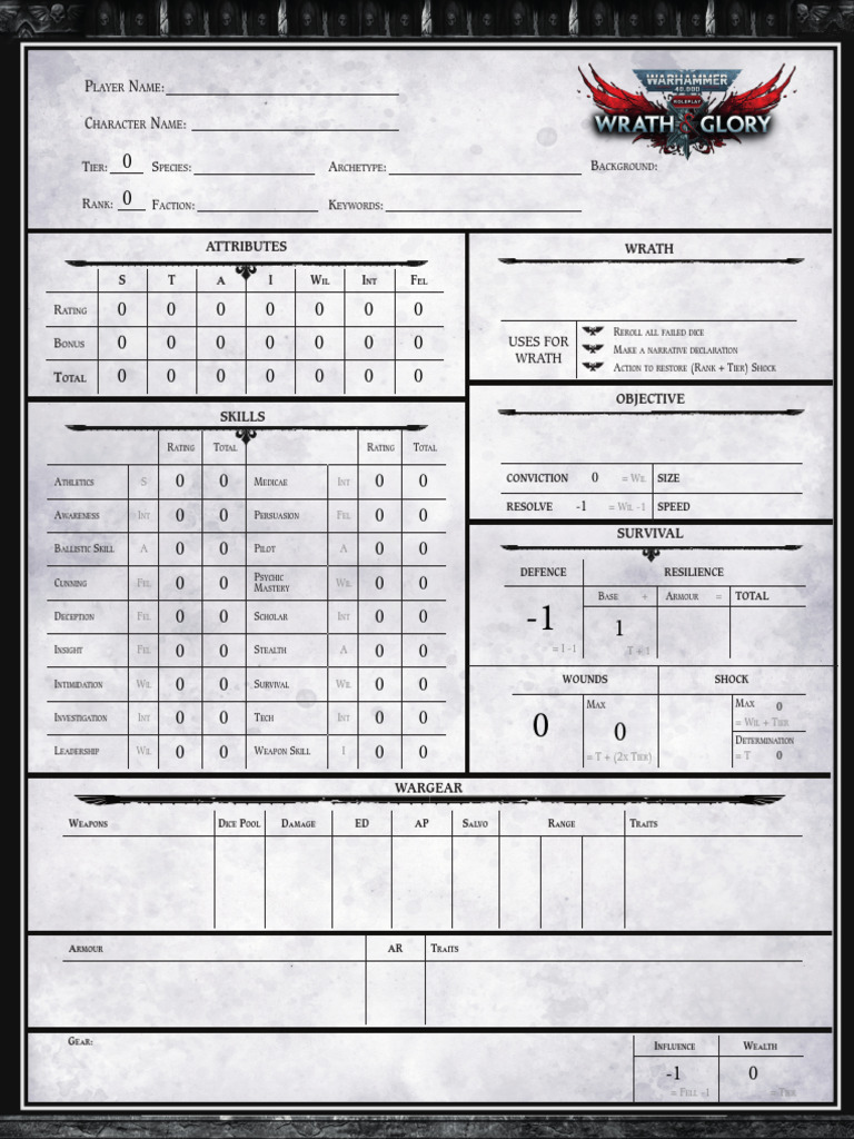 Character Sheet for RPG Attributes and Skills | PDF | Tabletop Games