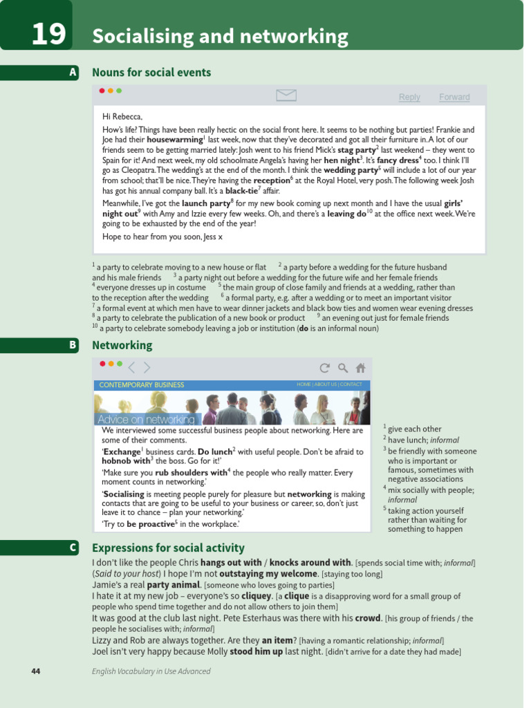 Social Events & Networking Vocabulary | PDF