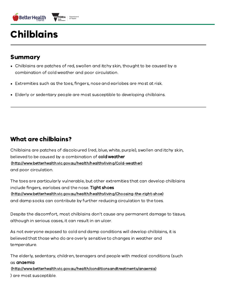 Chilblains - Better Health Channel | PDF | Edema | Circulatory System