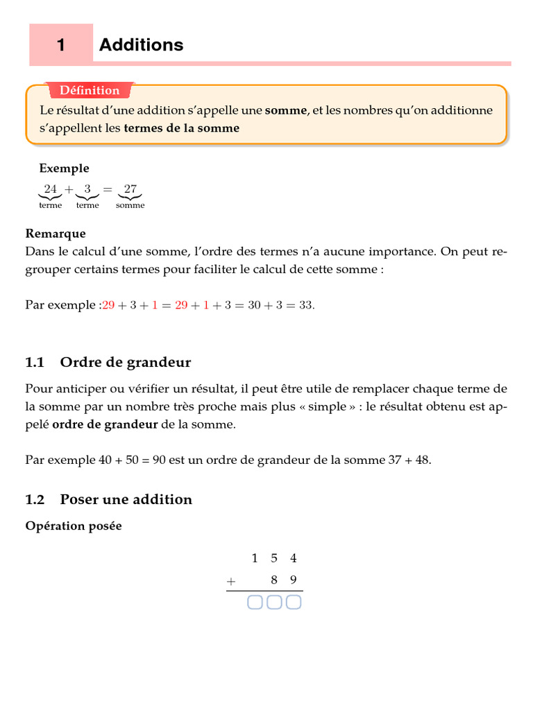 Addition et Soustraction : Définitions et Exemples | PDF