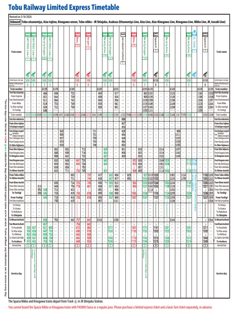 Tobu Limited Express Train Timetable | PDF | Railway Companies | Land ...