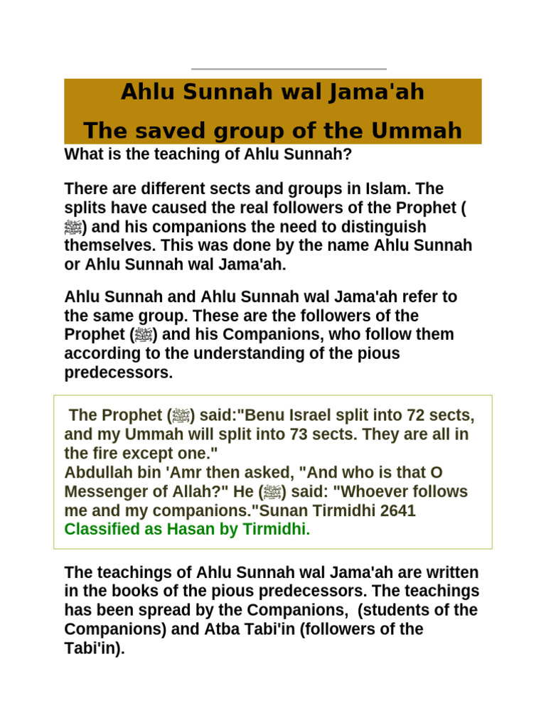 Understanding Ahlu Sunnah wal Jama'ah | PDF | Sunni Islam | Abrahamic ...