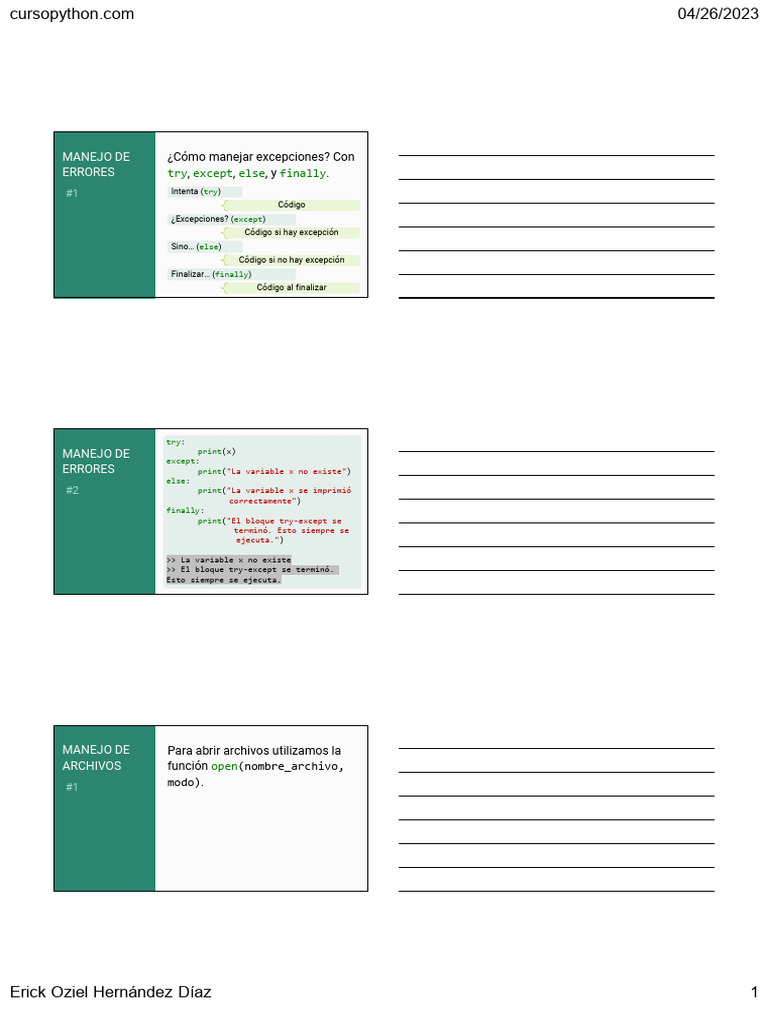 Manejo de Errores y Archivos en Python | PDF | Desarrollo de software | Informática