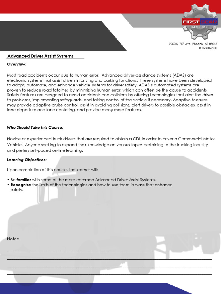 Advanced Driver Assist Systems Outline | PDF
