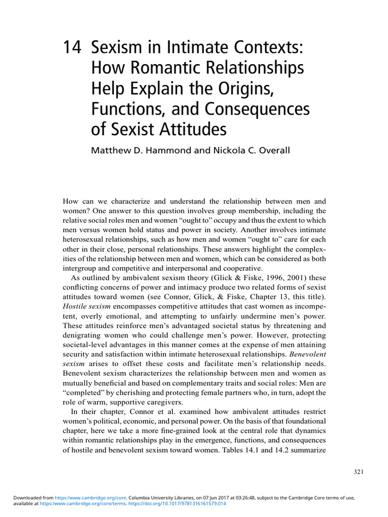 Sexism in Intimate Contexts How Romantic Relationships Help Expl | PDF | Intimate Relationships ...
