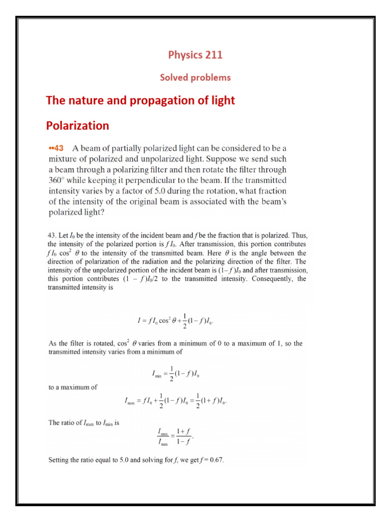 Problems on nature of light | PDF | Wavelength | Refraction