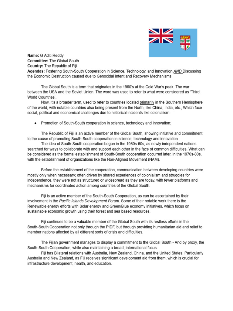 MUN - Position Paper - Republic of Fiji | PDF | Renewable Energy ...