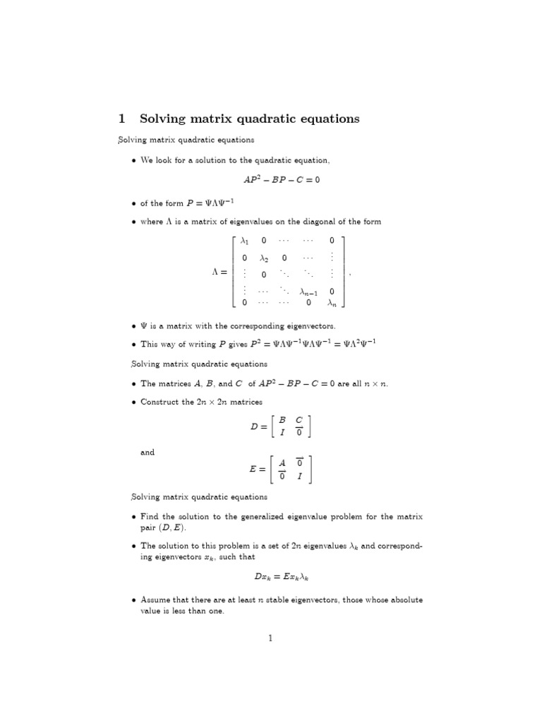 8a Solving Matrix Quadratic Equations | PDF | Eigenvalues And Eigenvectors | Matrix (Mathematics)