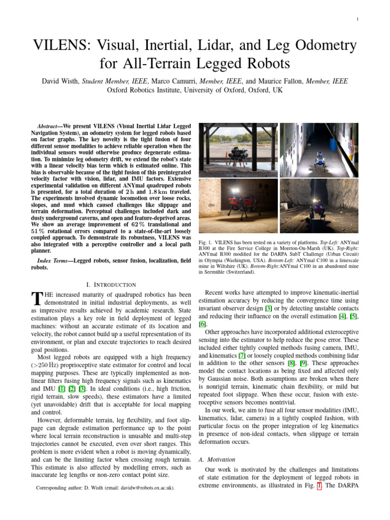 VILENS: Visual, Inertial, Lidar, and Leg Odometry For All-Terrain Legged Robots | PDF | Lidar ...