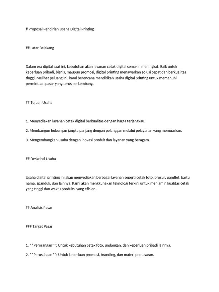 Proposal Pendirian Usaha Digital Printing | PDF