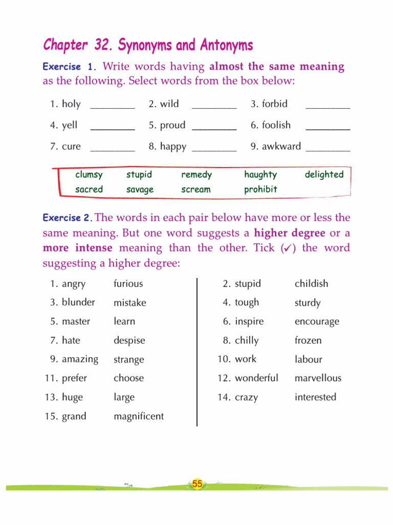 Synonyms and Antonyms Exercises | PDF