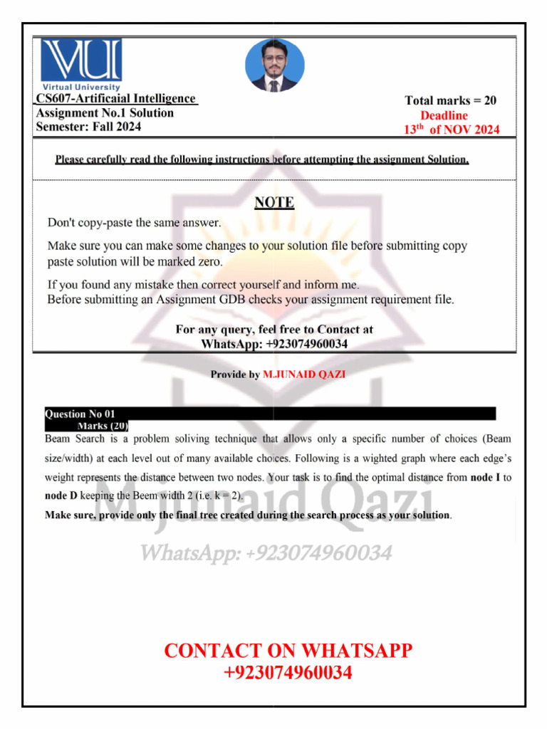 CS607-Assignment 1 Solution Fall 2024 by M.junaid Qazi | PDF