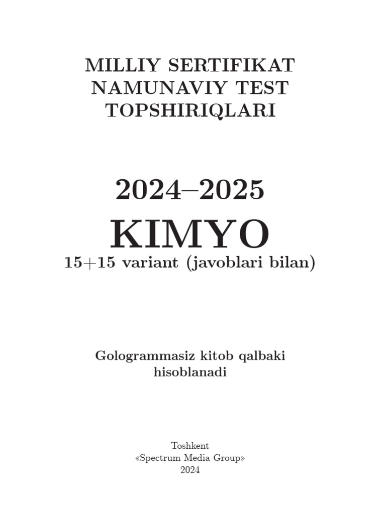 Milliy Sertifikat 2024-2025. Kimyo. Samarqand (Namuna) | PDF