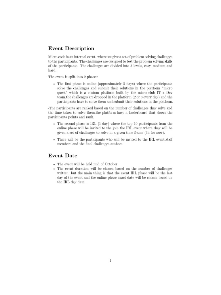Micro Code Challenge Event Details | PDF