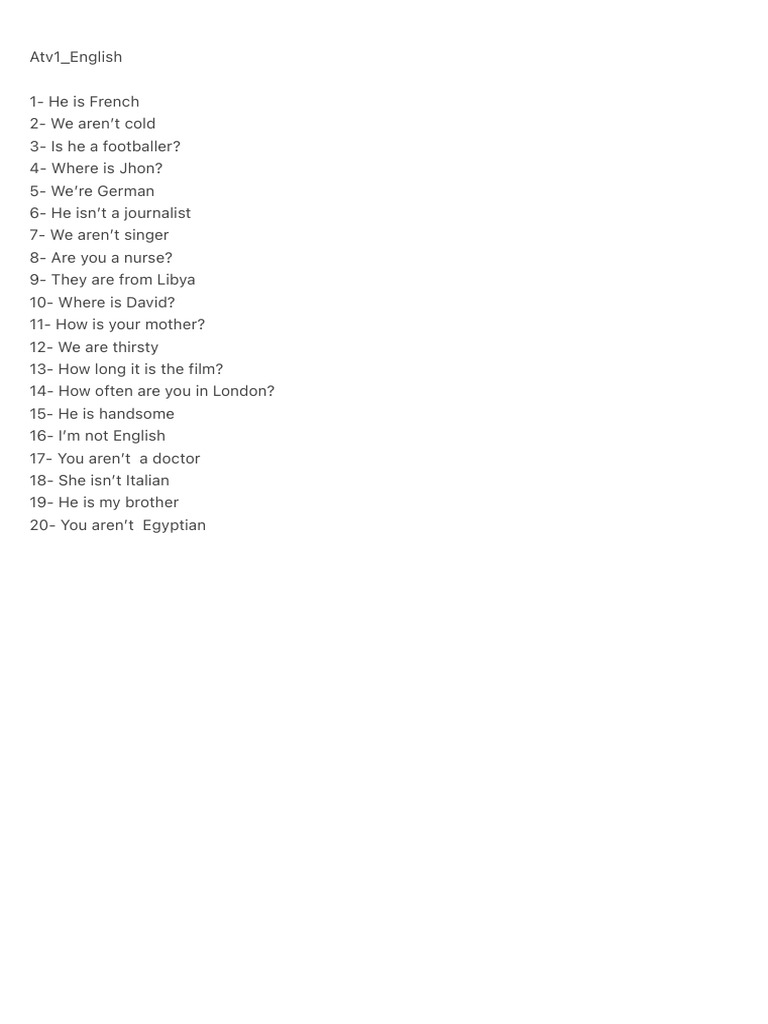 Basic English Sentences Practice | PDF