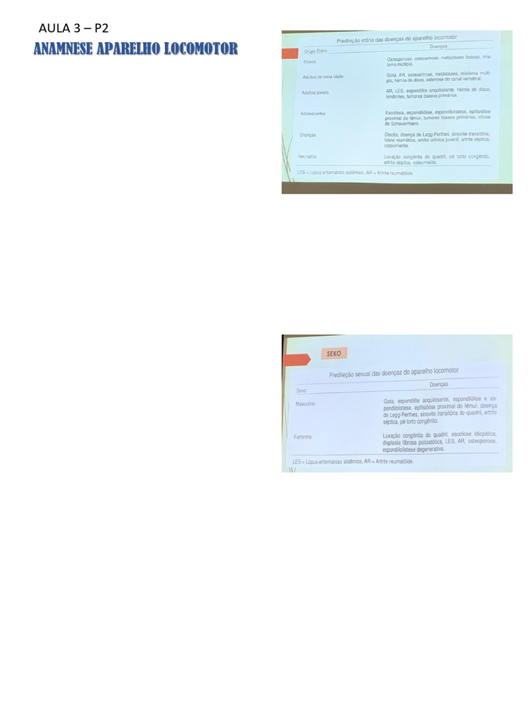 Aula 3 - P2 Anamnese Aparelho Locomotor | PDF | Artrite | Especialidades médicas