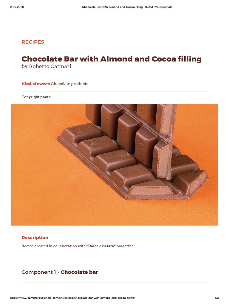 Chocolate Bar With Almond and Cocoa Filling - ICAM Professionale | PDF