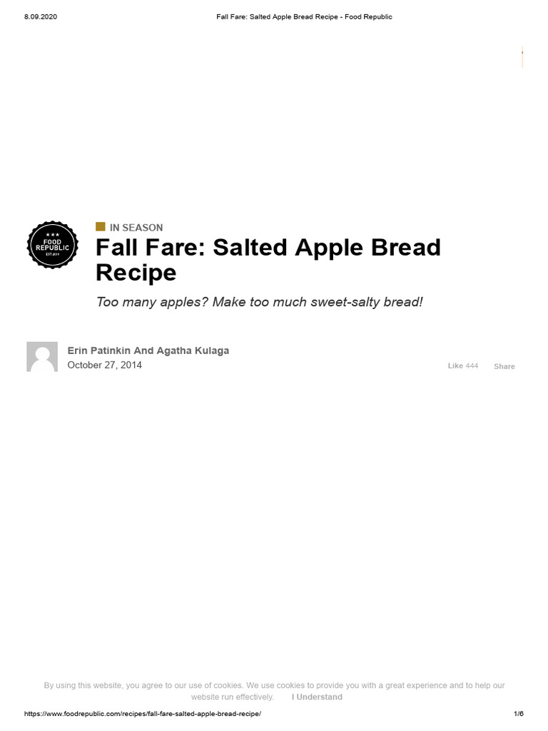 Fall Fare - Salted Apple Bread Recipe - Food Republic Agatha Kulaga | PDF | Cakes | Breads