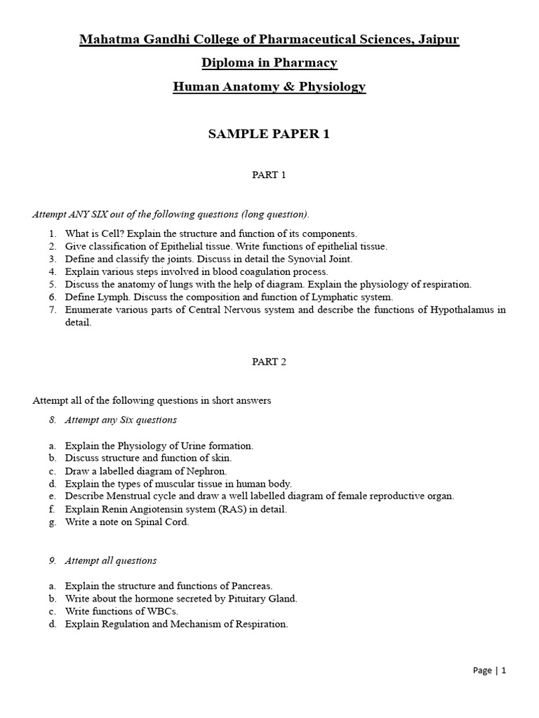 Sample paper HAP | PDF | Human Body | Heart