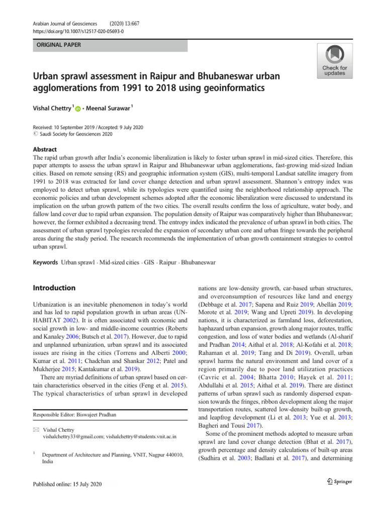 Urban Sprawl in Raipur & Bhubaneswar (1991-2018) | PDF | Urban Sprawl ...