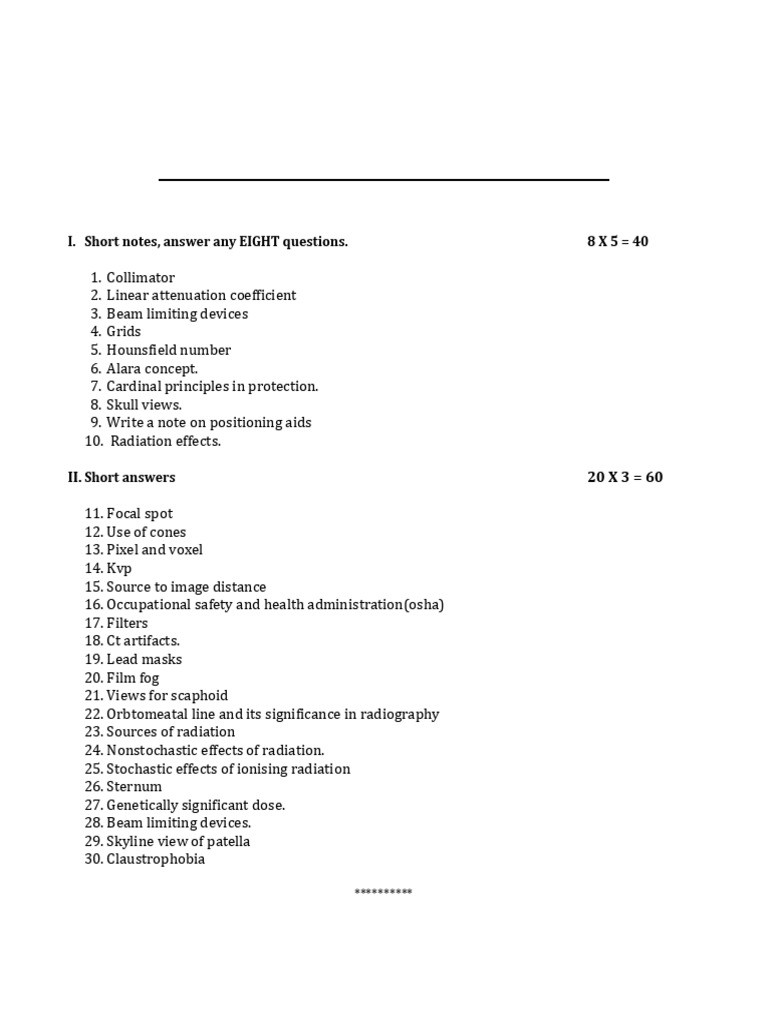 B.Sc Radiography 3rd Year Question Paper | PDF | Radiography | Medical ...