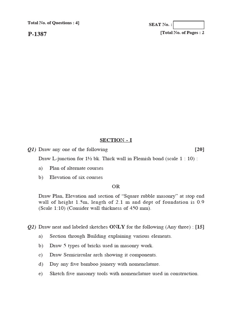 1st Year Civil Engineering Question Paper | PDF | Bending | Beam ...