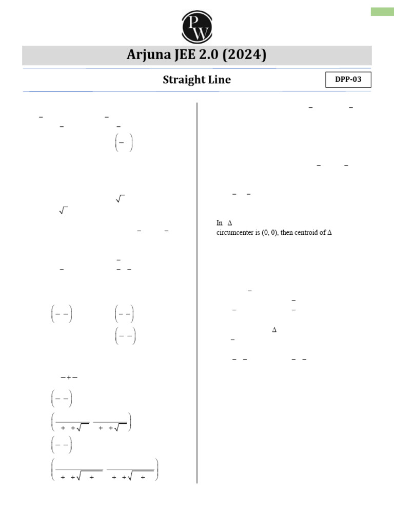 Straight Lines - DPP 03 (Of Lec 04) - Arjuna JEE 2.0 2024 | PDF ...