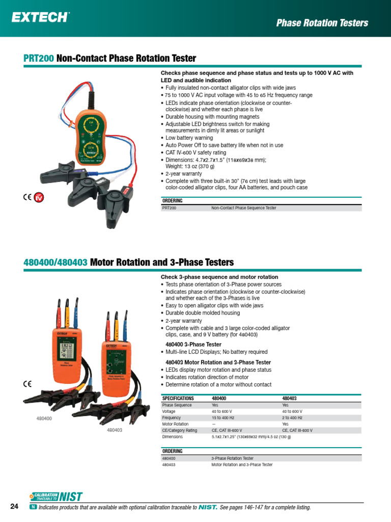 Extech Phase Rotation Testers | PDF | Alternating Current | Frequency