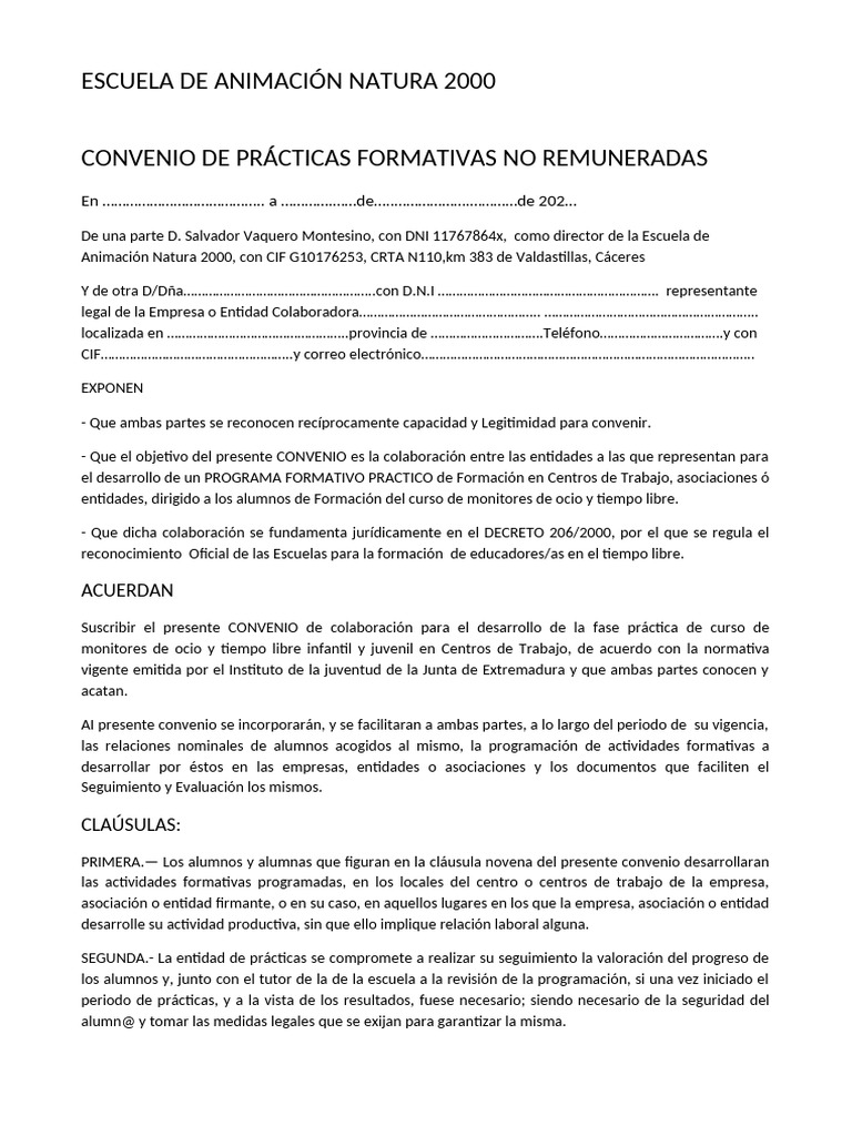 Convenio de Prácticas en Natura 2000 | PDF