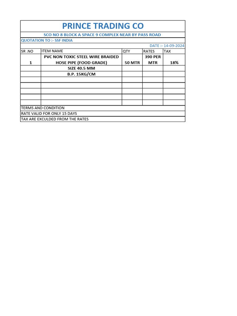 Industrial Hose Pipe Quotation | PDF