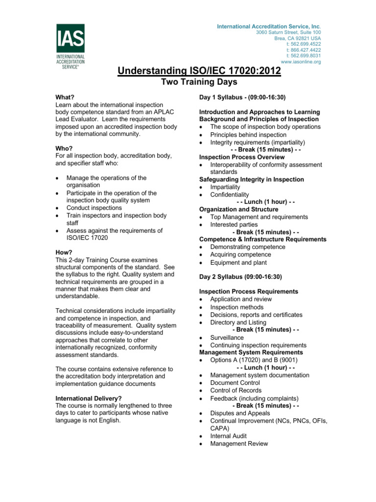 Course Description Understanding ISO IEC 17020 3 | PDF | Quality Management System | Standardization