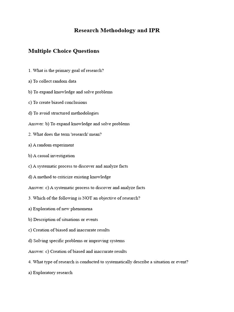 Research Methodology and IPR-mcq | PDF | Intellectual Property | Patent
