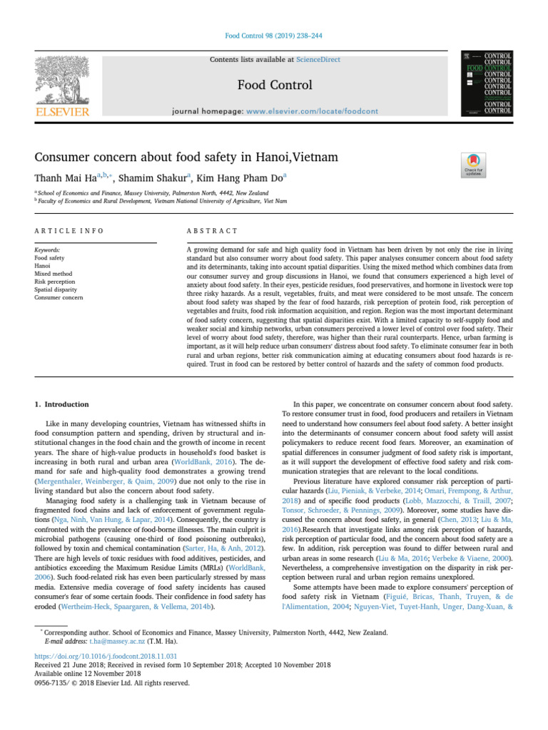 Food Safety Concerns in Hanoi, Vietnam | PDF | Food Safety | Risk