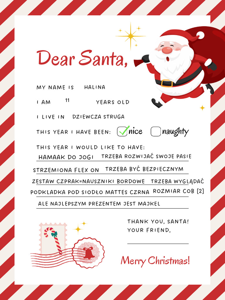 Red and Beige Illustrated Christmas Wish List Kids Santa Letter | PDF
