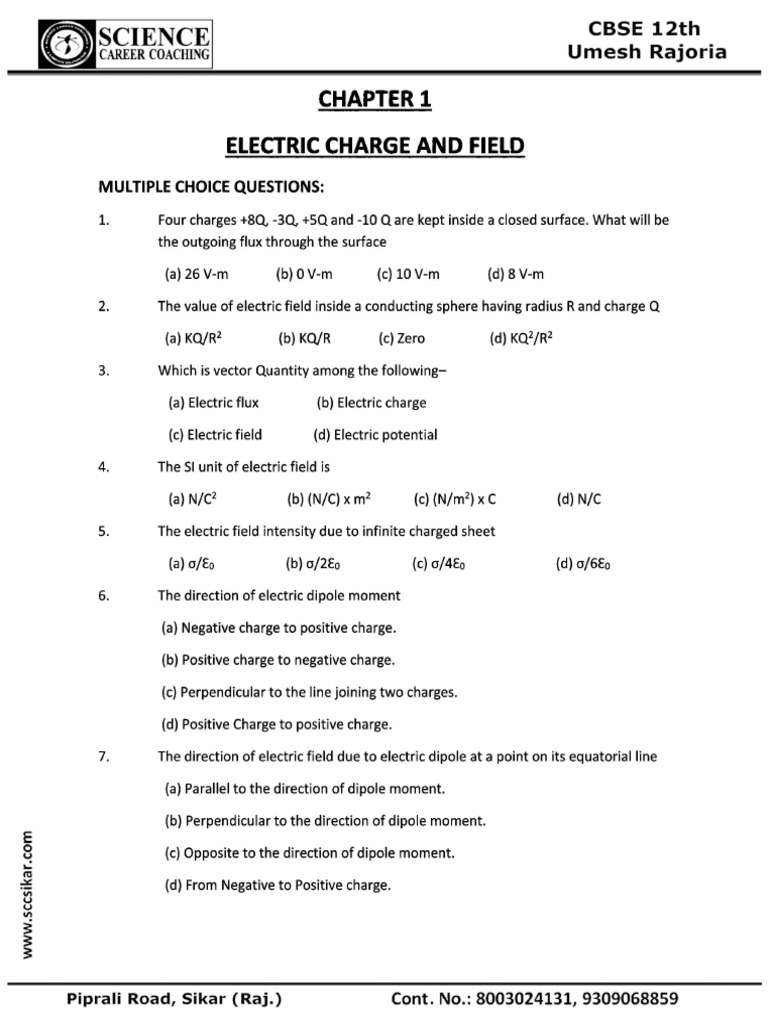 Ch1 Phy MCQ Umesh Rajoria | PDF