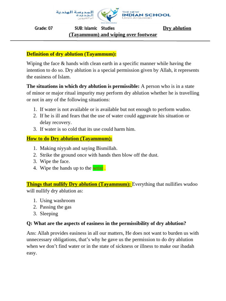GR 7 - Dry Ablution Tayammum | PDF | Sharia | Islamic Ethics