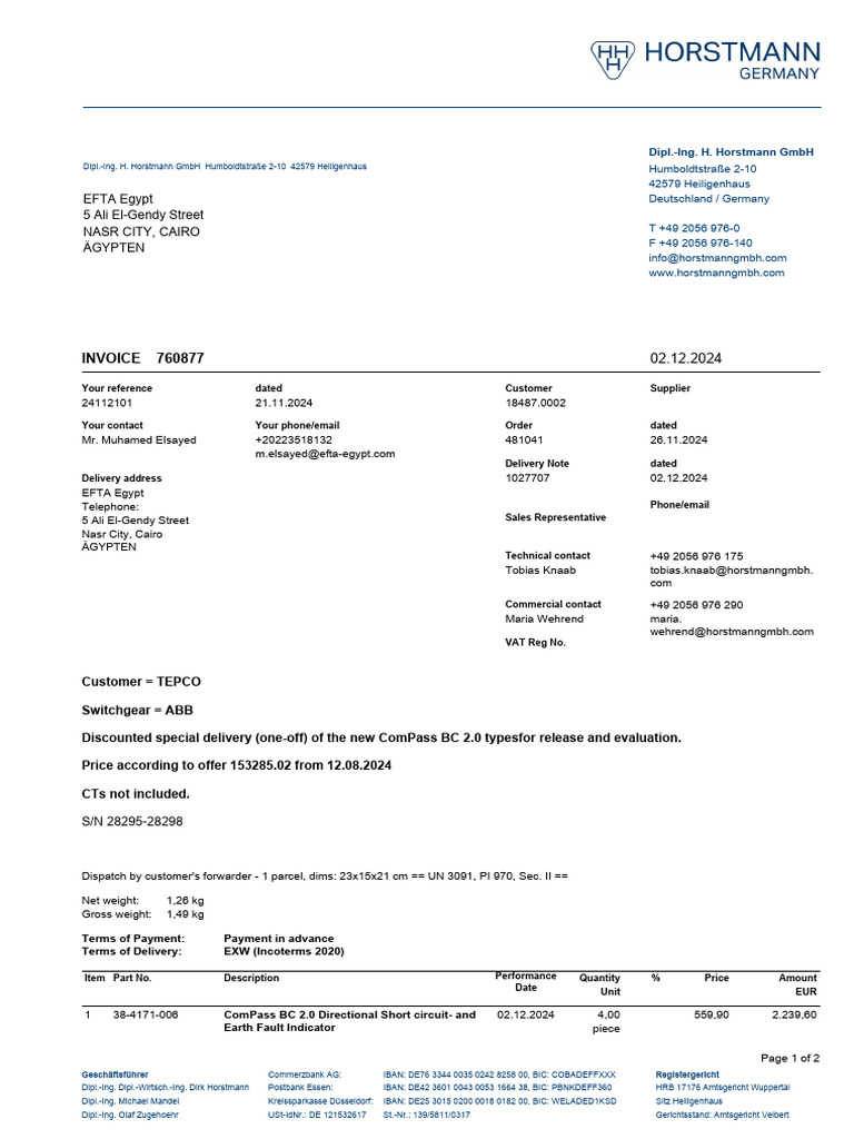 ComPass BC 2.0 Invoice to EFTA Egypt | PDF | Electrical Equipment ...